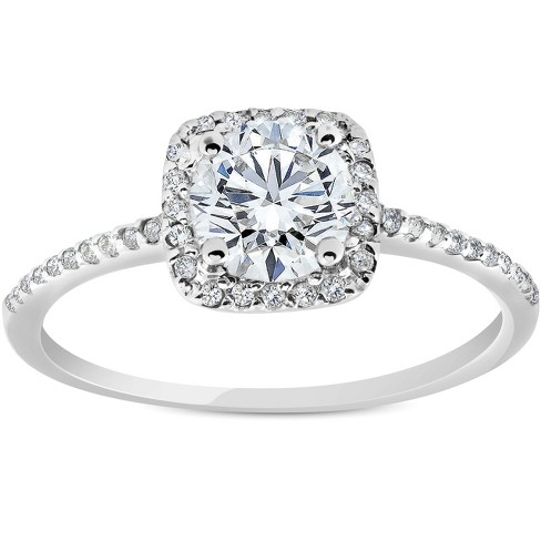 Pompeii3 G/si .85 Ct Cushion Halo Diamond Engagement Ring 14k White Gold Enhanced - Size 4 : Target