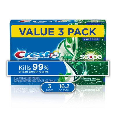 Crest + Scope Complete Whitening Toothpaste Minty Fresh - 5.4oz/3pk ...
