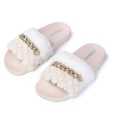 Women's Furry Slippers Open Toe Fuzzy Slippers Memory Foam Fluffy House ...
