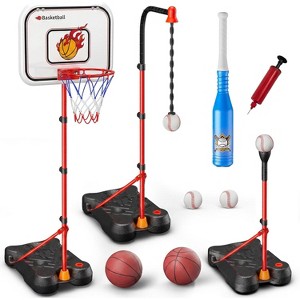 Kids Basketball Hoop Set with T-Ball Stand – 4-in-1 Adjustable Indoor ...