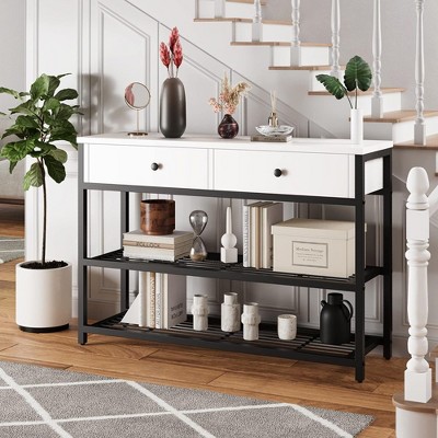Whizmax Wooden Entryway Table, Farmhouse Console Table With 2 Drawers ...