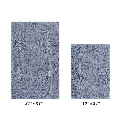 Set Of 2 Lux Collection Silver Cotton Tufted Reversible Bath Rug Set ...