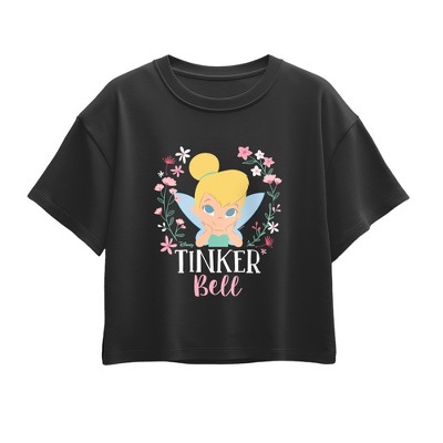 Girls' - Tinker Bell - Pink Flowers Short Sleeve Boxy Graphic T-Shirt ...