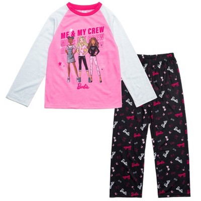 Barbie Big Girls Pullover Pajama Shirt And Pants Sleep Set Black / Pink ...