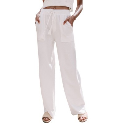 Amaryllis Women's Wide-Leg Drawstring Pants High-Waisted Relaxed Fit ...