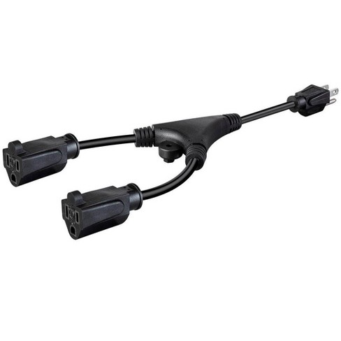 Monoprice Heavy Duty Extension Cord - 1 Feet - Black | Nema 5-15p To 2x Nema 5-15r, 18awg, 10a ...