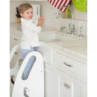 Adjustable Soft White Birchwood Toddler Step Stool with Safety Railings ...