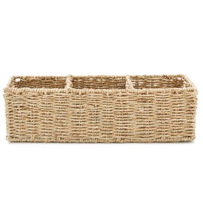 Rectangular Hand Woven Basket With Durable Metal Frame - 16.5" X 6" X 5 ...