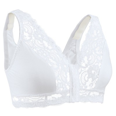 Collections Etc Lace Trim Front Hook Closure Polyester Bra Xl White ...