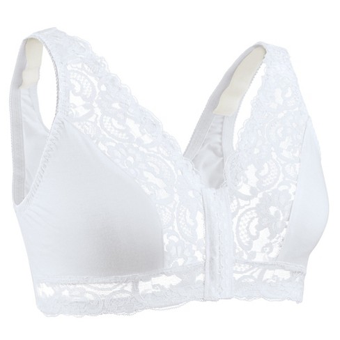 Collections Etc Lace Trim Front Hook Closure Polyester Bra Medium White ...