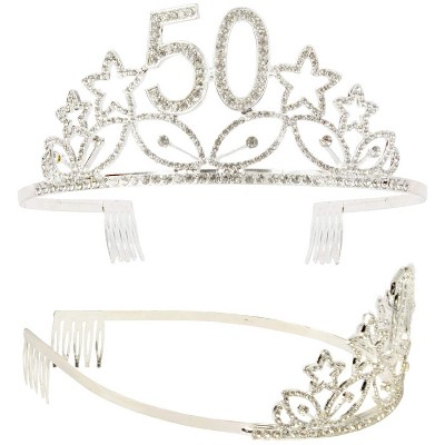Meant2tobe 50th Tiara And Sash, Glitter Satin Sash And Crystal Tiara ...