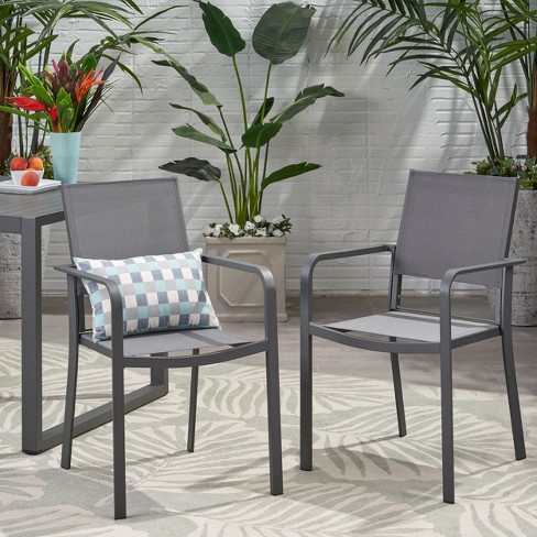 Set Of 2 Outdoor Modern Dining Chair Aluminum With Mesh Seat,gray ...