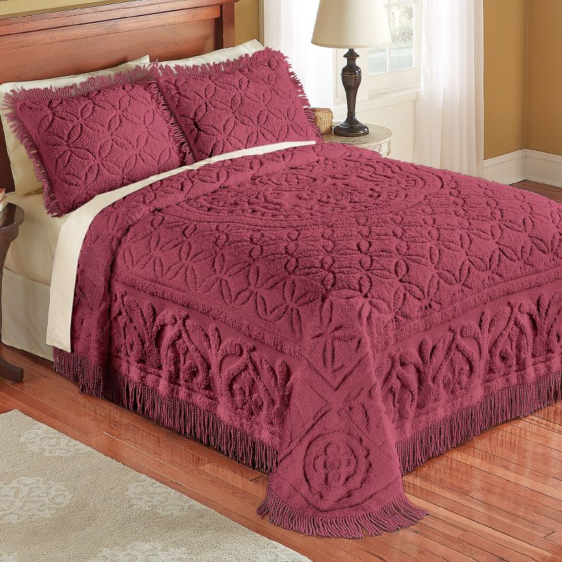 Collections Etc Victoria Plush Chenille Fringe Bedspread Queen Burgundy ... Collections Etc Victoria Plush Chenille Fringe Bedspread Queen Burgundy ...
