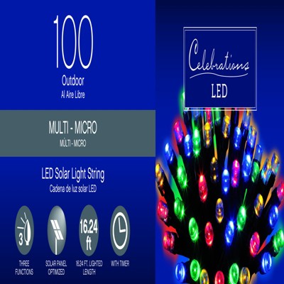 Celebrations Led Micro/5mm Multicolored 100 Ct String Christmas Lights ...