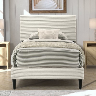 Galano Bayson Towel Cream Beige Wood Frame Twin Platform Bed With ...
