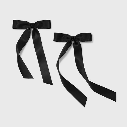Satin Long Bow Hair Clip Set 2pc - A New Day™ Black : Target