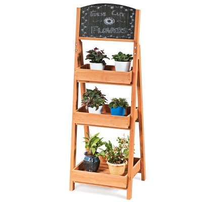 Costway Wooden Sidewalk Menu Chalkboard Sign W/ 3 Removable Plant ...