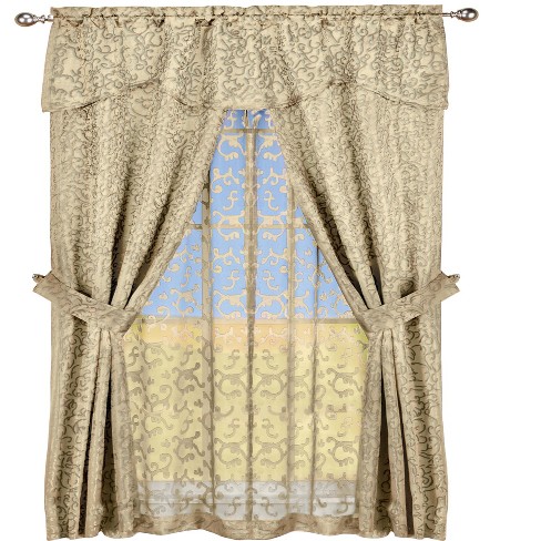 Collections Etc Insulated Scrolling Design Sheer Window Curtain Set ...