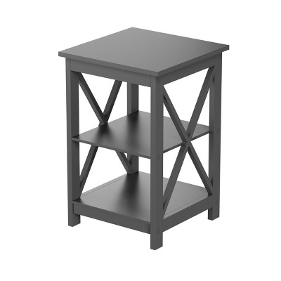 Lavish Home End Table With 2 Shelves And X-leg Design, Gray : Target