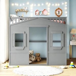 Luxystar Wooden Full House Loft Bed With Door, Windows and Ladder for ...