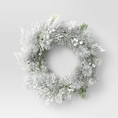 Northlight 24" White Flocked Artificial Christmas Wreath With Pine ...