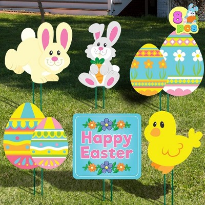 8 Pack Yard Sign & Outdoor Lawn Decorations - Easter Bunny Party Yard ...