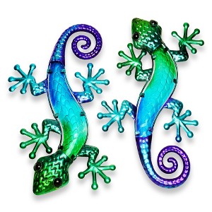 G128 Gecko Lizard Metal Wall Art Set - Green & Blue Indoor/Outdoor ...