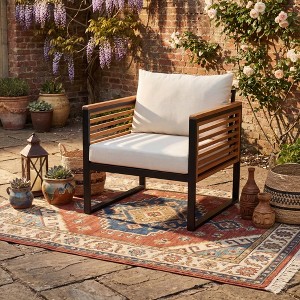 Single Acacia Wood and Metal Outdoor Chair with High Back Support ...