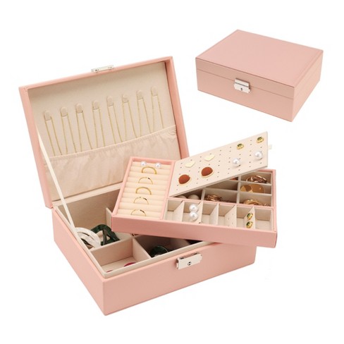 Unique Bargains Pu Leather 2 Layer Jewelry Box With Drawer Pink : Target
