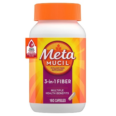 Metamucil Fiber 3-in-1 Psyllium Capsule Fiber Supplement - 160ct : Target