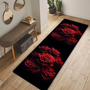 Lomsoe 1PC Flannel Black Background Red Rose Pattern Rug,,Suitable for ...