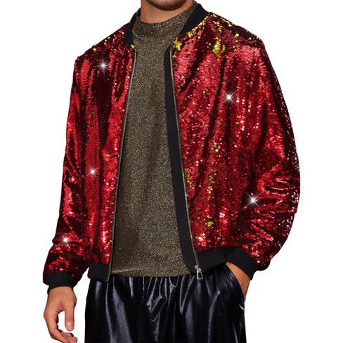 Lars Amadeus Men's Halloween Zip Up Party Disco Metallic Shiny Sequin ...