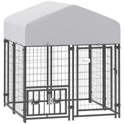 Pawhut Outdoor Dog Kennel, Welded Wire Dog Run With 360° Rotating & 4 ...