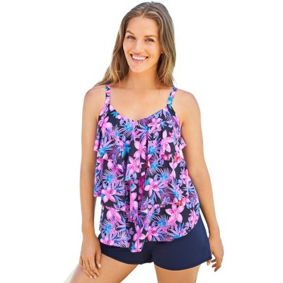 Swimsuits For All Women's Plus Size Flared Tankini Top - 12, Blue ...