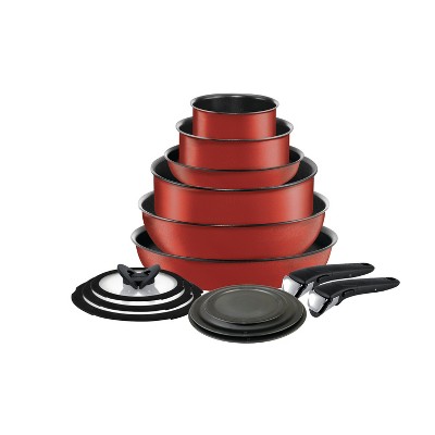 T-fal 18pc Initiatives Nonstick Cookware Set Red : Target