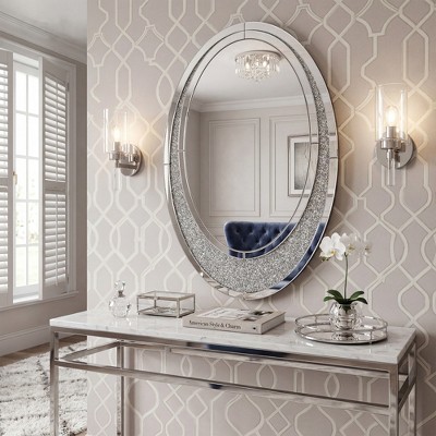 GDFStudio Jaren Modern Oval Wall Mirror with Crushed Diamond Border ...