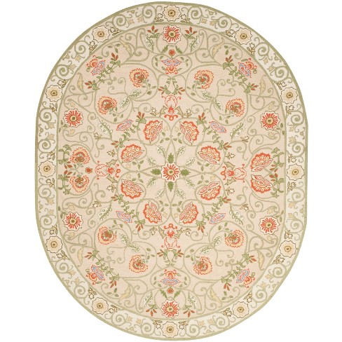 Chelsea Hk330 Hand Hooked Area Rug - Beige/green - 7'6"x9'6" Oval ...