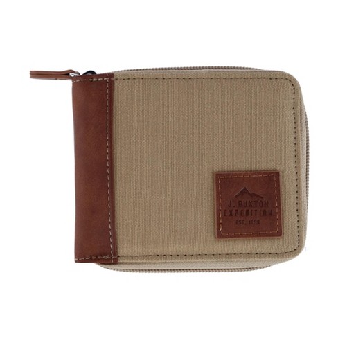 Buxton Men's Rfid Canvas And Leather Zip Around Wallet, Tan : Target