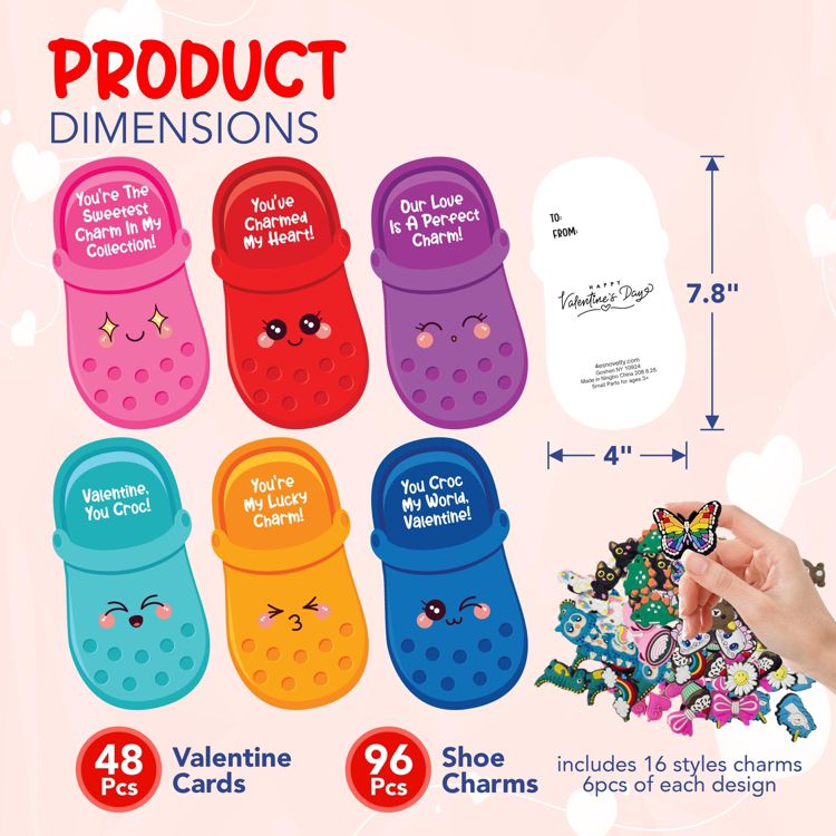 4E’s Novelty 48-Pack Classroom Valentine Cards with 96 Shoe Charms ...