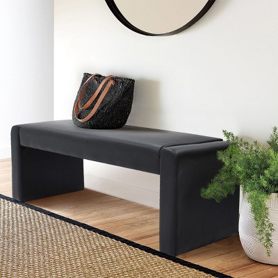 Kaia 47" Black Faux Leather Upholstered Waterfall Bench-the Pop Maison ...