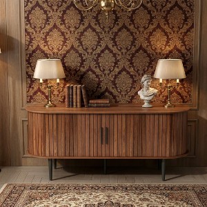 JVNOXK 47" Walnut Modern TV Stand with Sliding Door & Storage ...