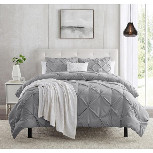 Nestl 3 Piece Pinch Pleated Duvet Cover Set, Queen Size Double Brushed ...