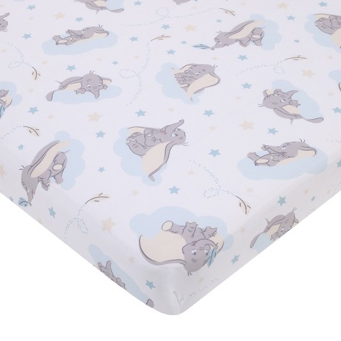 Nojo Disney Dumbo Light Blue, Gray, And White Super Soft Nursery Fitted ...
