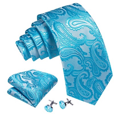Men's Pale Blue Paisley 100% Silk Neck Tie With Matching Hanky And ...