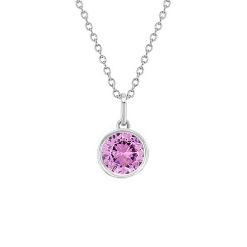 Girls' Birthstone Cubic Zirconia Sterling Silver Necklace - Pink - In ...