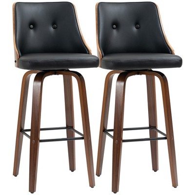 Homcom Bar Height Bar Stools Set Of 2 Pu Leather Swivel Barstools With ...
