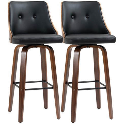 Homcom Bar Height Bar Stools Set Of 2 Pu Leather Swivel Barstools With ...