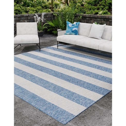 Unique Loom 6' 1 X 6' 1 Square Indoor/outdoor Striped Blue Area Rug ...