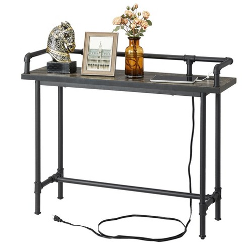Vecelo Narrow Console Table With Charging Station & Power Outlet, 31.5 ...