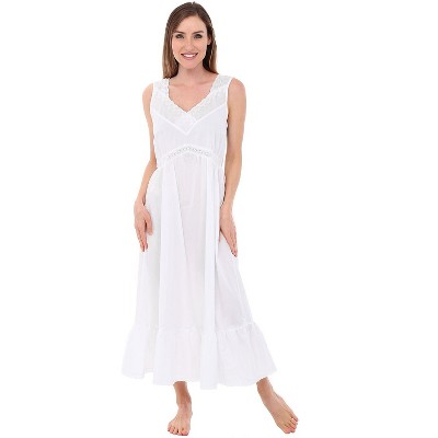 Alexander Del Rossa Womens Mary Cotton Nightgown, V-neck Victorian ...
